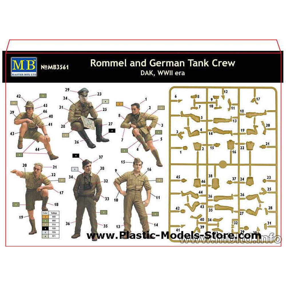 Rommel and German Tank Crew, DAK WWII 1/35 Master Box 3561 Model Kit ...