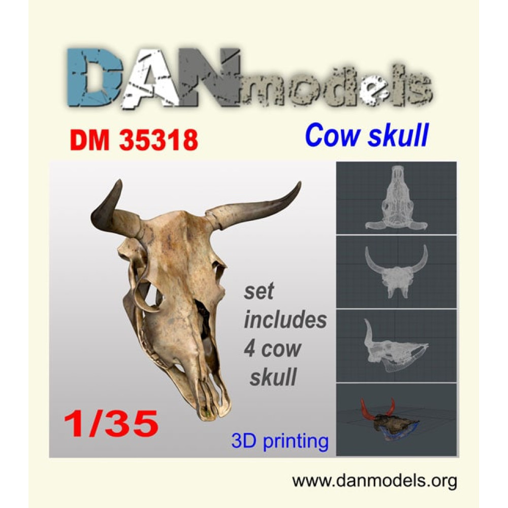 Dan Models 35318 - 1/35 Cow skull. Set 4 pcs. 3D printing, scale model ...
