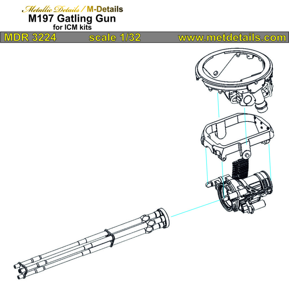 Metallic Details MDR3224 - 1/32 M197 Gatling gun (for ICM kit), 3D ...
