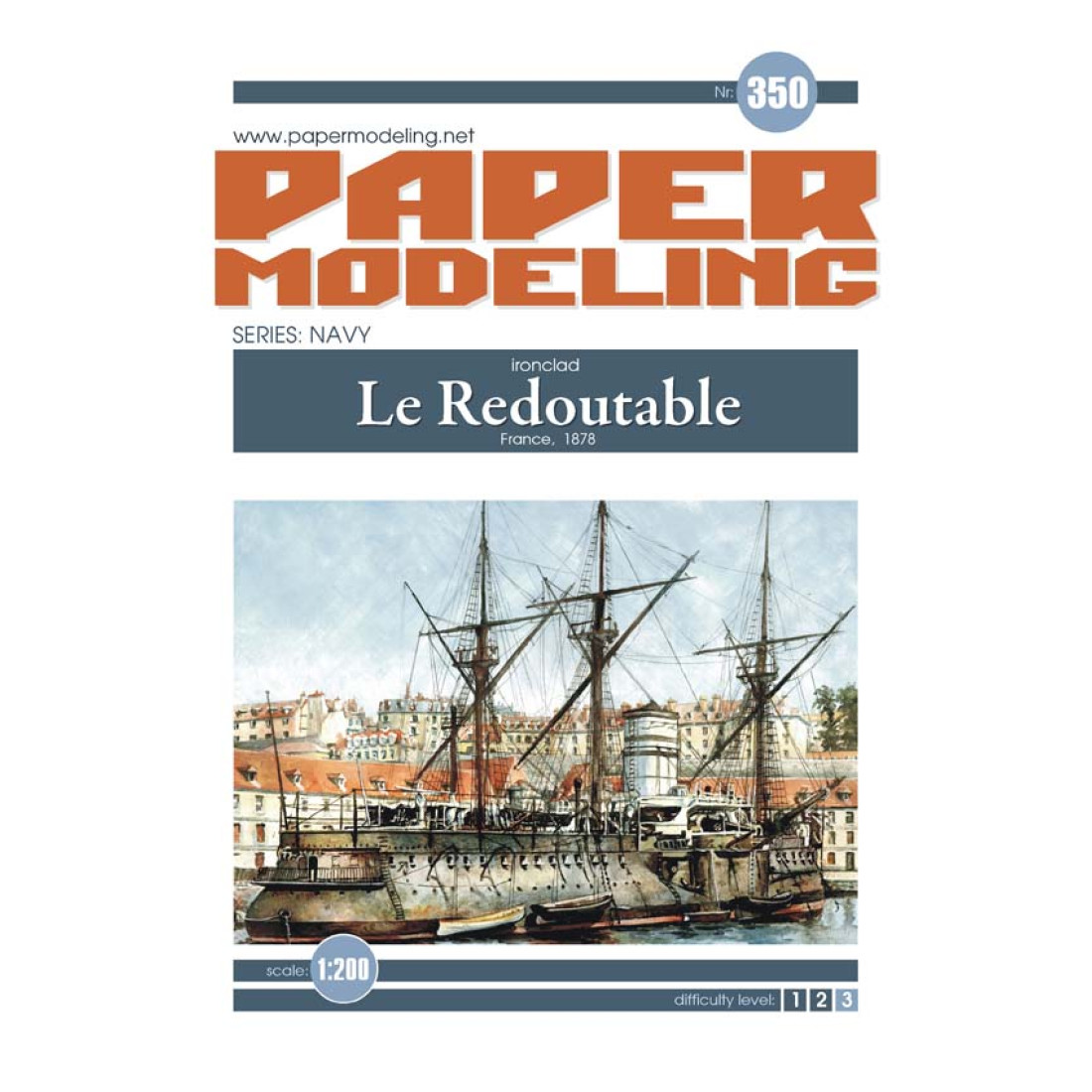 Orel 350 1/200 Le Redoutable Ironclad, France 1878. Paper model kit ...