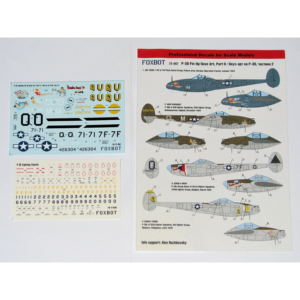 Foxbot 72-067 - 1/72 Decals Lockheed P-38 Lightning Pin-Up Nose Art ...