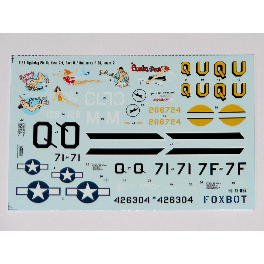 Foxbot 72-067 - 1/72 Decals Lockheed P-38 Lightning Pin-Up Nose Art ...