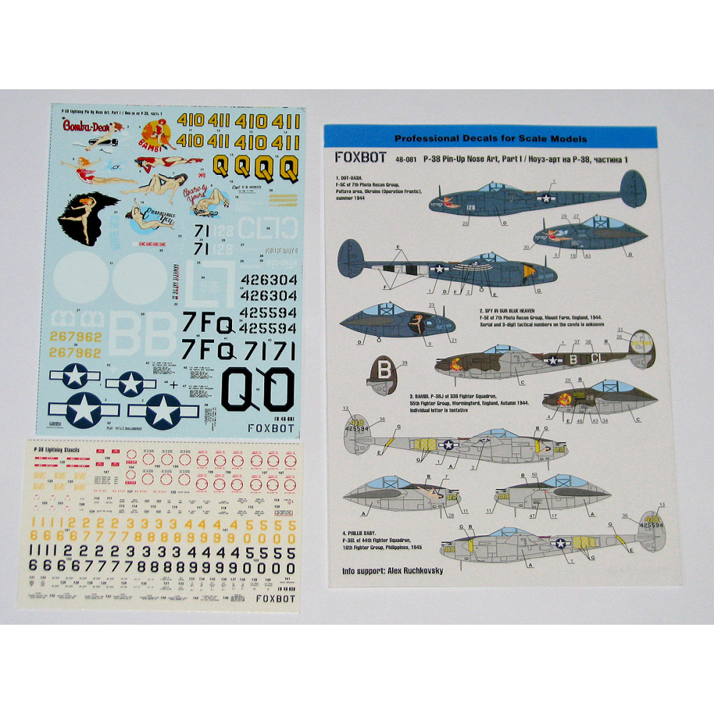Foxbot 48-081 - 1/48 Decals Lockheed P-38 Lightning Pin-Up Nose Art ...