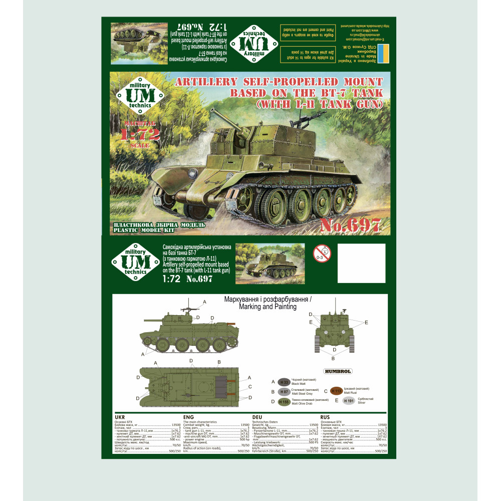 UMT 697 1/72 Artillery self-propelled mount based in the BT-7 tank ...