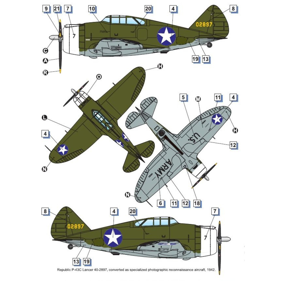 Dora Wings 72029 - 1/72 - Republic P-43 Lancer, recon Scale model kit ...