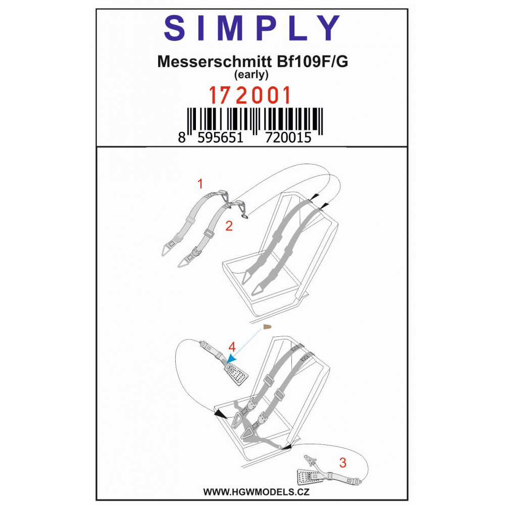 HGW 172001 1/72 Seatbelts for Messerschmitt Bf109F / G Early 3D Print