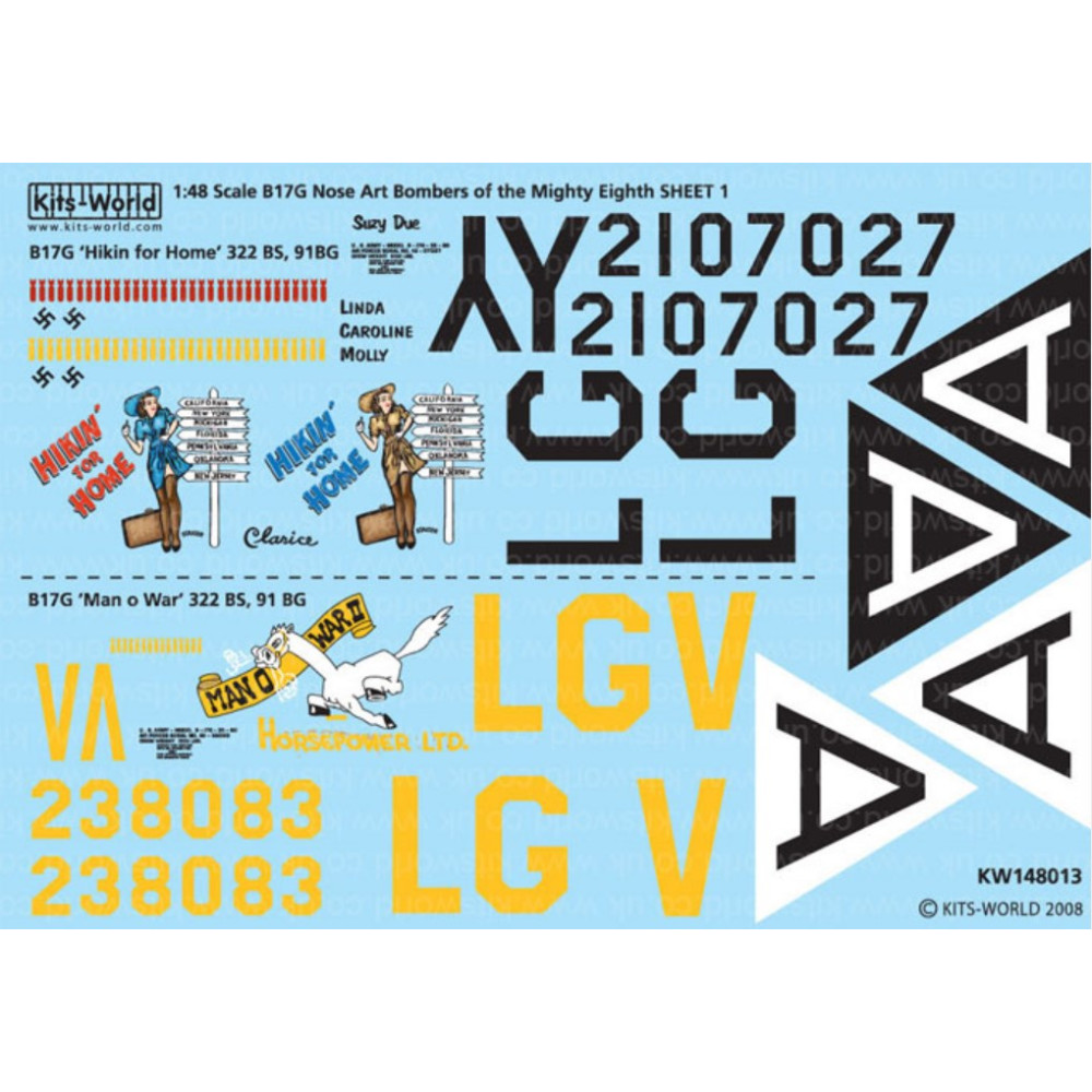 Kits World KW148013 1/48 Decal for Boeing B-17G Flying Fortress ...
