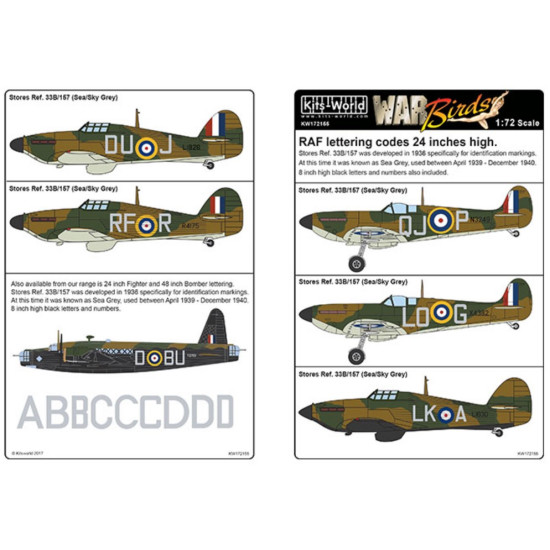 Kits World Kw172155 1/72 Stores Ref 33b/157 Raf Letter Codes 24 Inches High Model Kit Decals ...