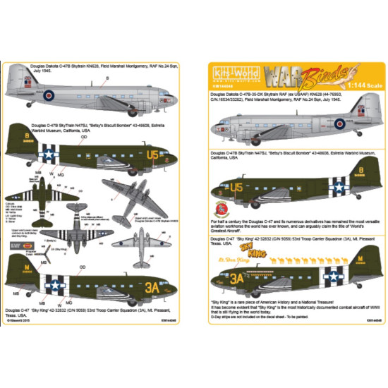 Kits World KW144048 1/144 Decal for Douglas Dakota C-47/DC3 Accessories ...