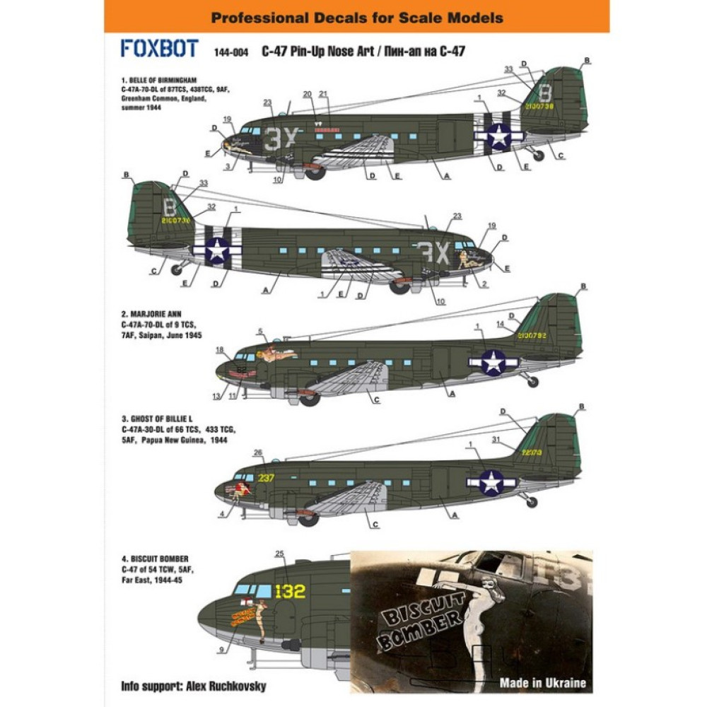 Foxbot 144-004 1/144 Douglas C47 Skytrain Dakota Pin Up Nose Art And Stencils Model Kit Decals ...