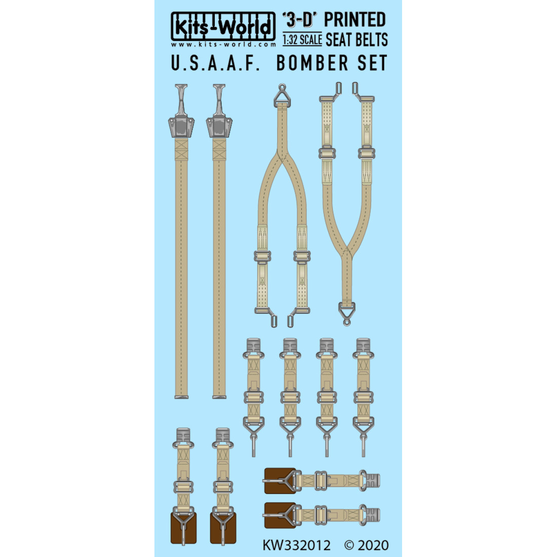 Kits World KW3D132012 1/32 3D Decal WWII USAAF Bomber Seat Belts
