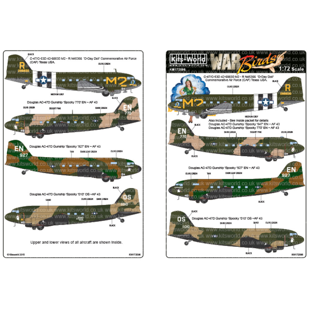 Kits World KW172096 1/72 Decal for Douglas Dakota C-47/DC-3 'D-Day Doll ...