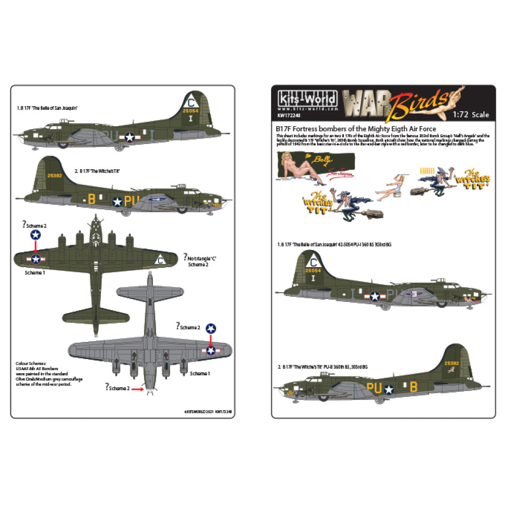 Kits World KW172240 1/72 Decal for Boeing B-17G Flying Fortress ...
