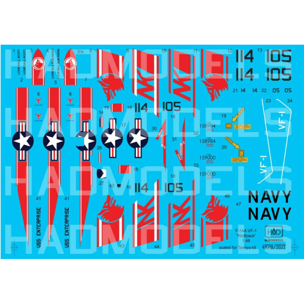 HAD models 48218 1/48 Decal for F-14A VF-1 Wolfpack USS Enterprise