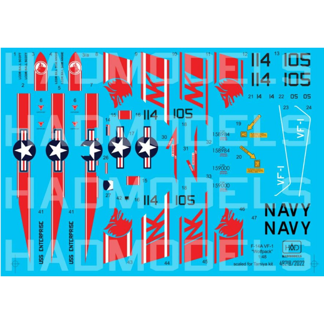HAD models 48218 1/48 Decal for F-14A VF-1 Wolfpack USS Enterprise
