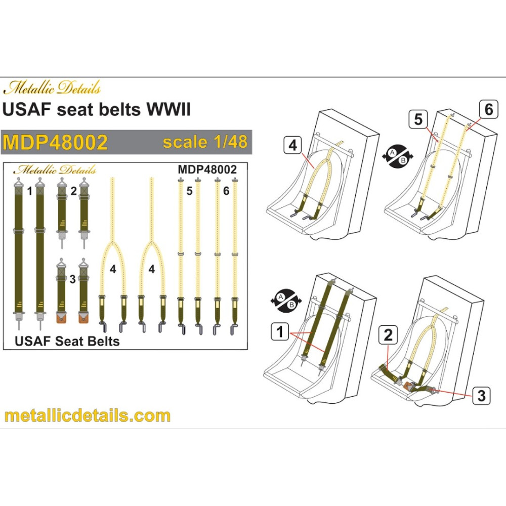 Metallic Details Mdp48002 1/48 Usaf Seat Belts Wwii Aircraft Kit Model ...