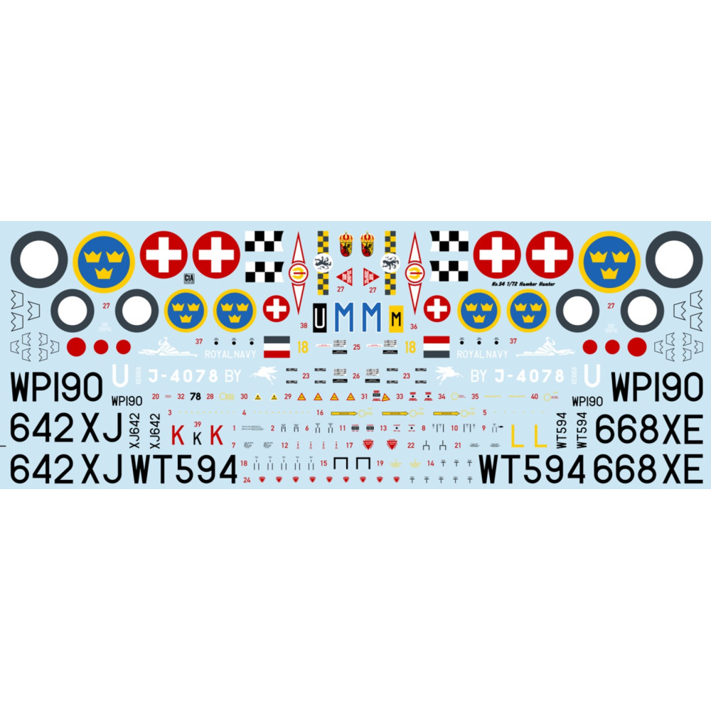 CtA Models 054 1/72 Decal Hawker Hunter RAF, FAA, Swiss, Sweden, 6 Markings