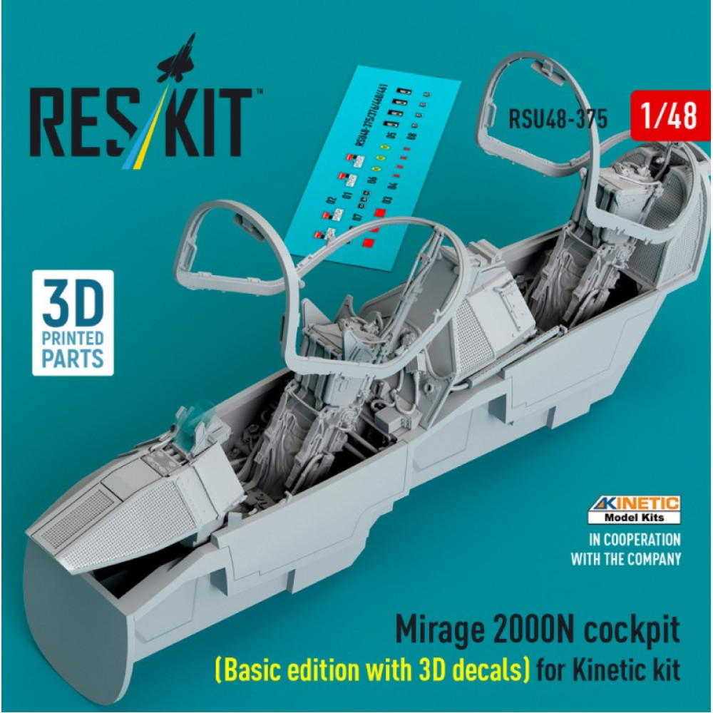 Reskit Rsu48-0375 1/48 Mirage 2000n Cockpit Basic Edition With 3d Decals For Kinetic Kit 3d ...