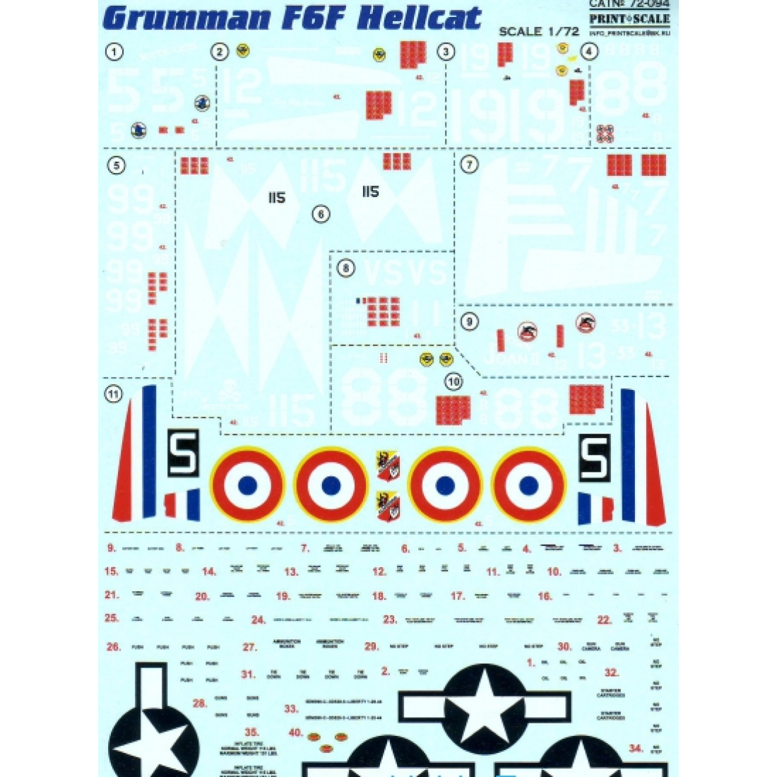 DECAL FOR GRUMMAN F6F HELLCAT 1/72 PRINT SCALE 72-094 Model Kit Decals ...
