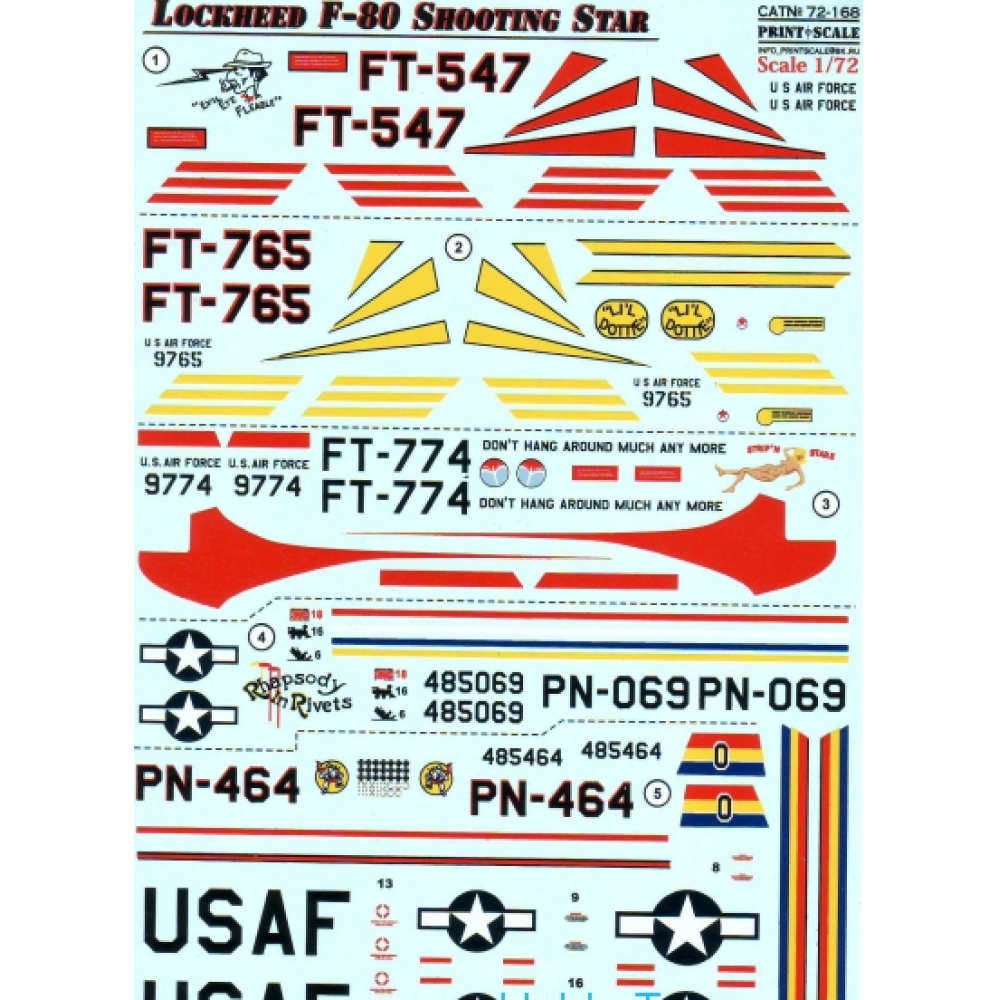DECAL FOR LOCKHEED F-80 SHOOTING STAR 1/72 PRINT SCALE 72-168 Model Kit ...