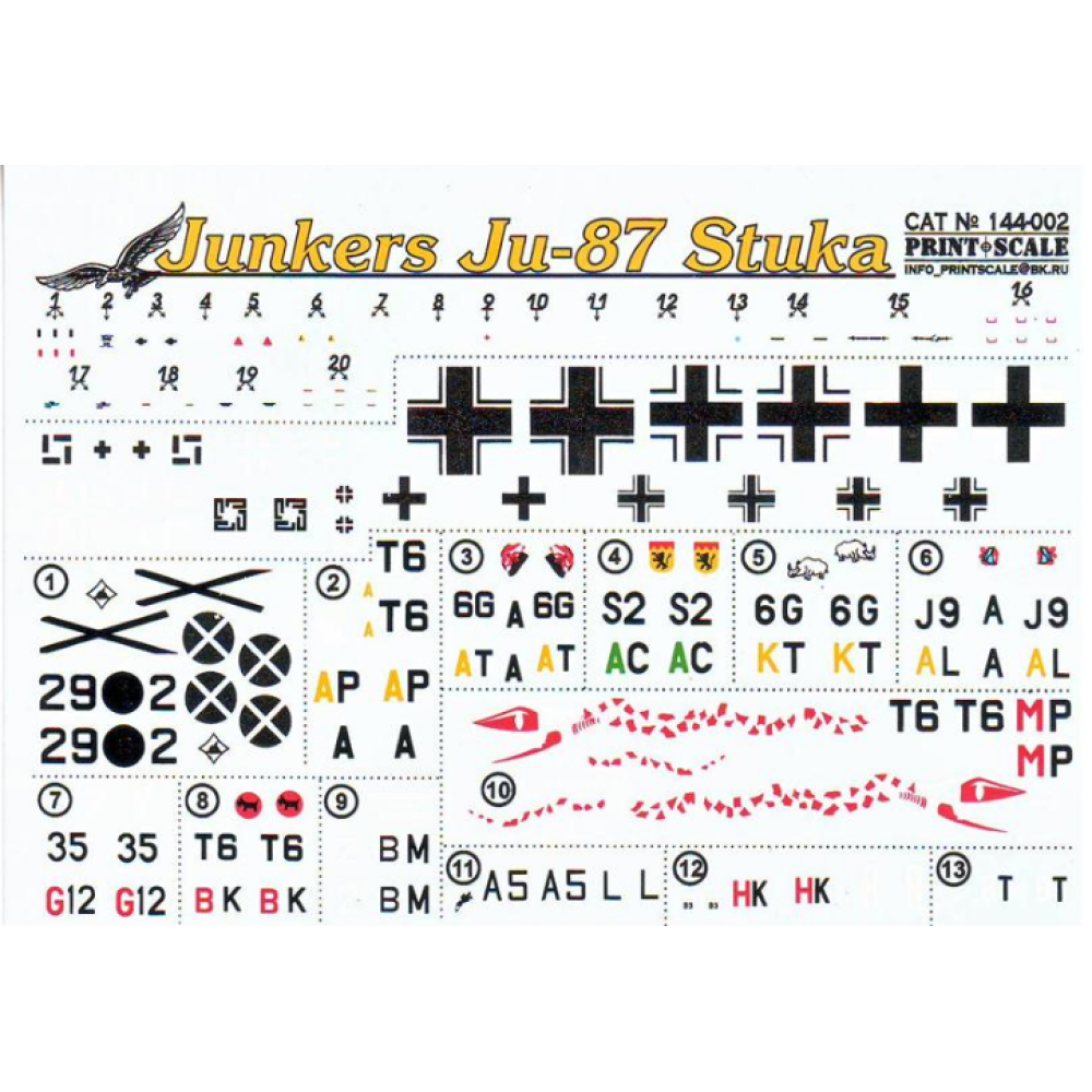 DECAL 1/144 FOR JUNKERS JU - 87 STUKA 1/144 PRINT SCALE 144-002 Model ...