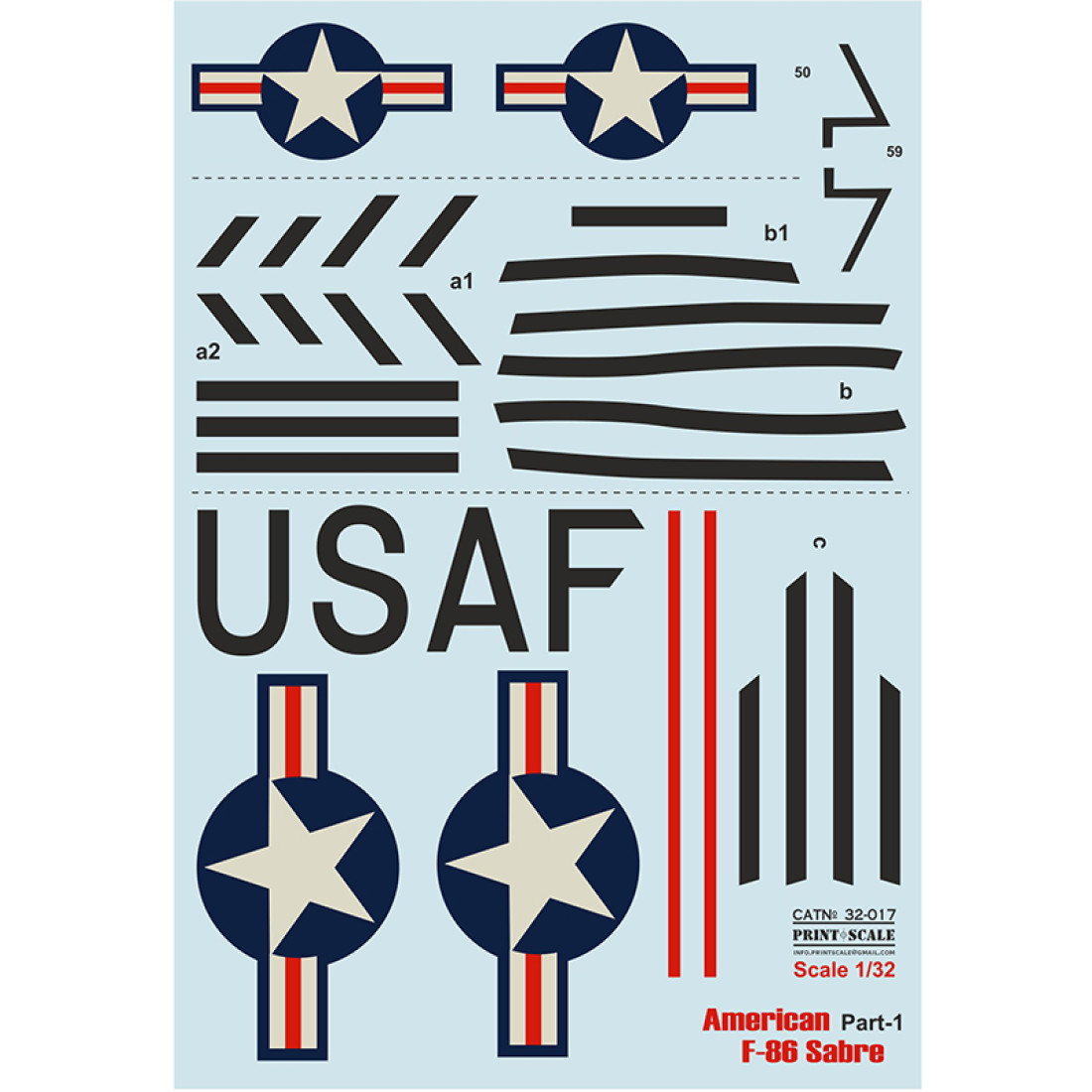 DECAL 1/32 FOR AMERICAN F-86 SABRE PART-1 PRINT SCALE 32-017 Model Kit ...