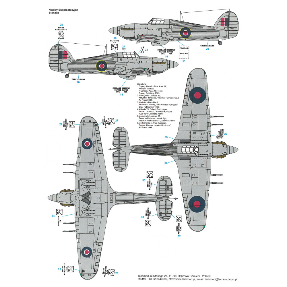 Techmod 24012 1/24 Hawker Hurricane Iic Polish Raf Aircraft Wet Decal ...