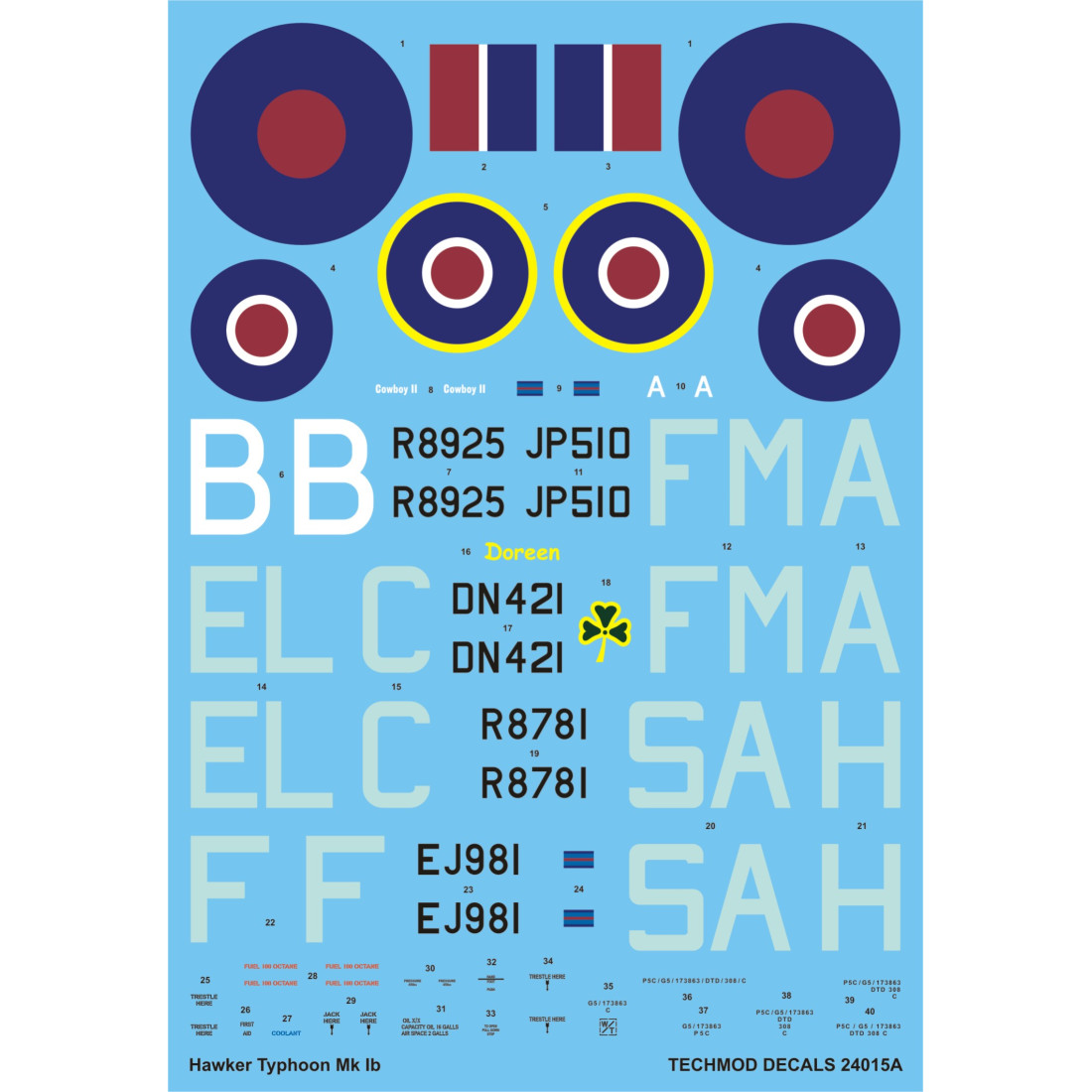 Techmod 24015 1/24 Typhoon Mk Ib Aircraft Wet Decal Wwii Model Kit Decals, Aftermarket | plastic ...