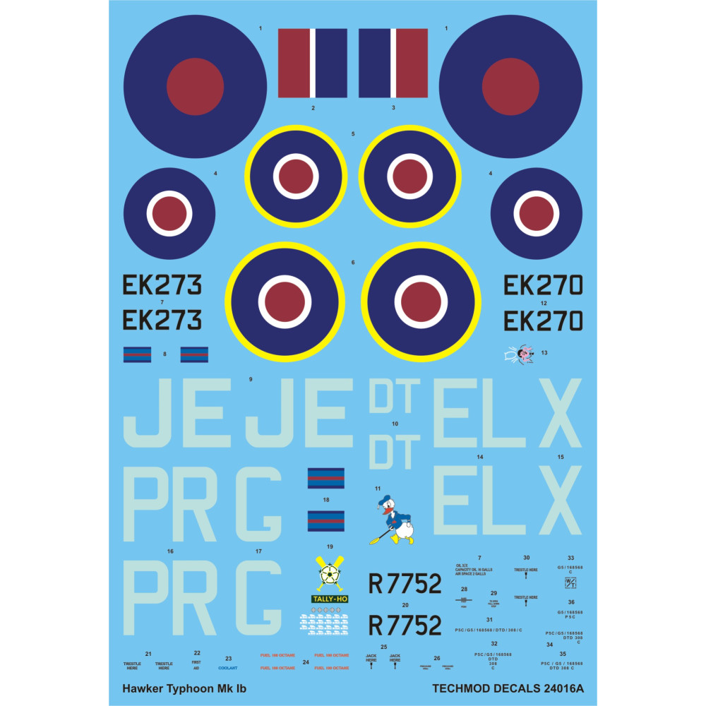 Techmod 24016 1/24 Typhoon Mk Ib RAF Squandron aircraft wet decal WWII
