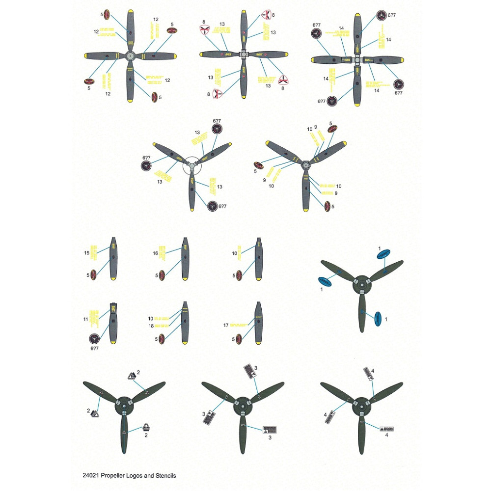 Techmod 24021 1/24 Propeller logos stencils aircraft Wet Decal Hamilton ...