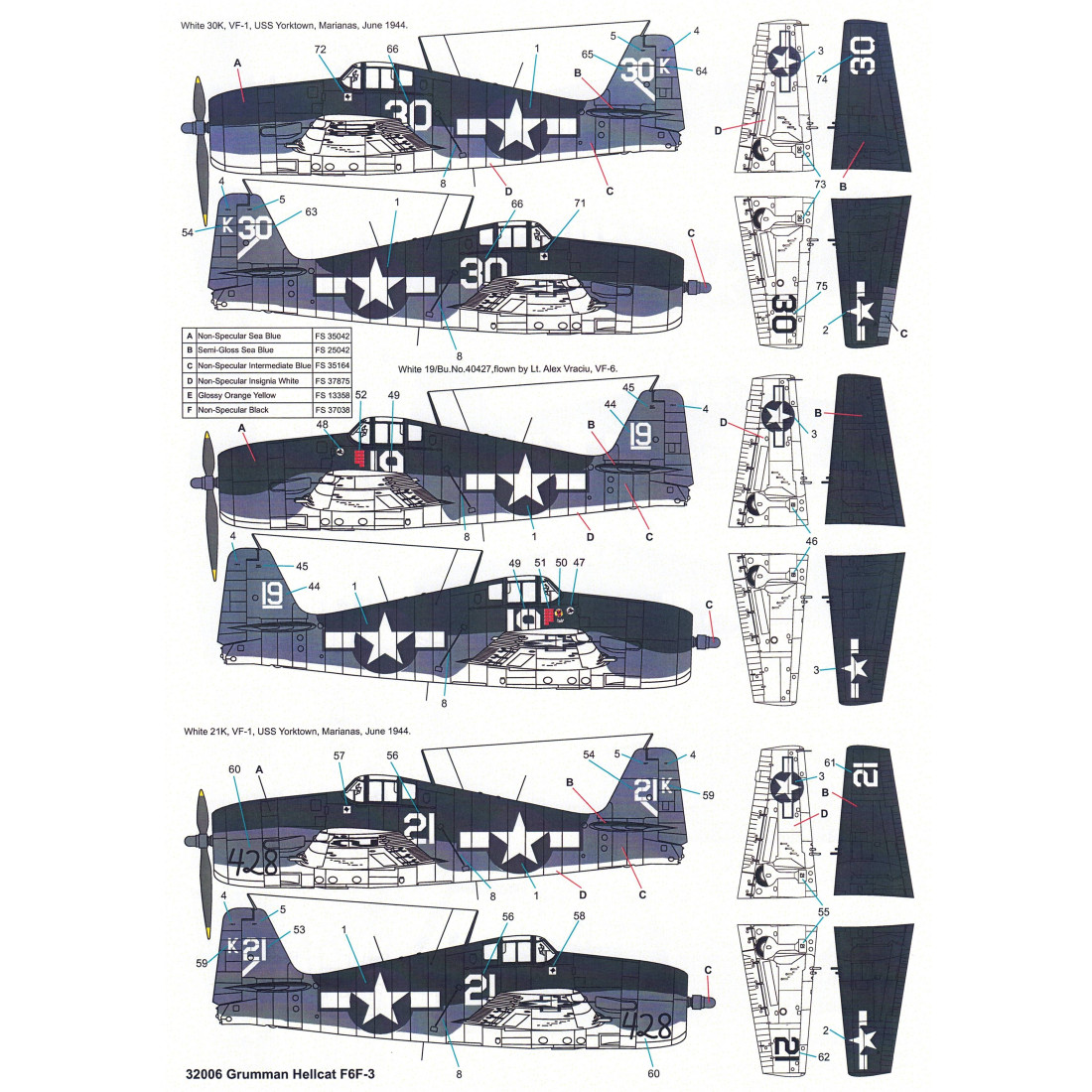 Techmod 32006 1/32 Grumman F6F-3 Hellcat England 1944 fighter wet decal