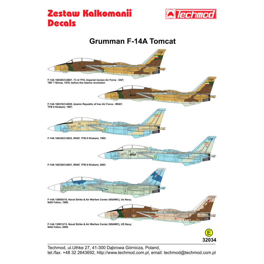 Techmod 32034 1/32 Grumman F-14a Tomcat Usaf Interceptor Aircraft Wet ...