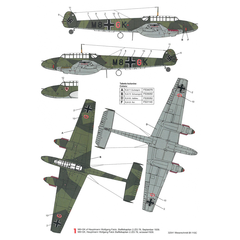 Techmod 32041 1/32 Messerschmitt Bf 110C 1939-1941 aircraft wet decal WWII