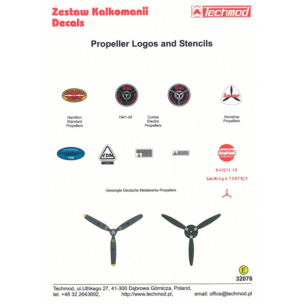 Techmod 32076 1/32 Propeller logos stencils aircraft Wet Decal Hamilton ...