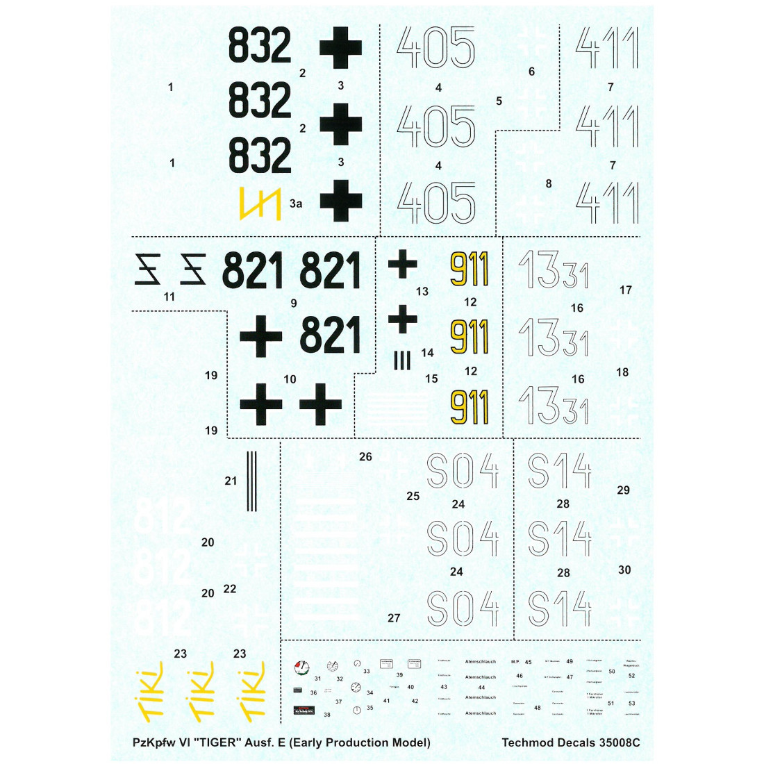 Techmod 35008 1/35 Pzkpfw VI TIGER I Early tank Wet Decal WWII