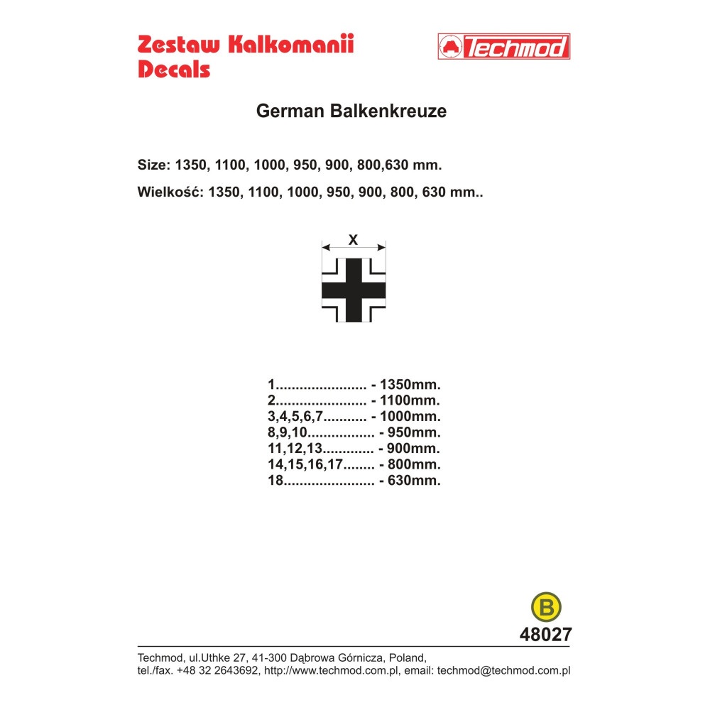 Techmod 48027 1/48 German Luftwaffe Balkenkreuz 1936-45 aircfart Wet ...