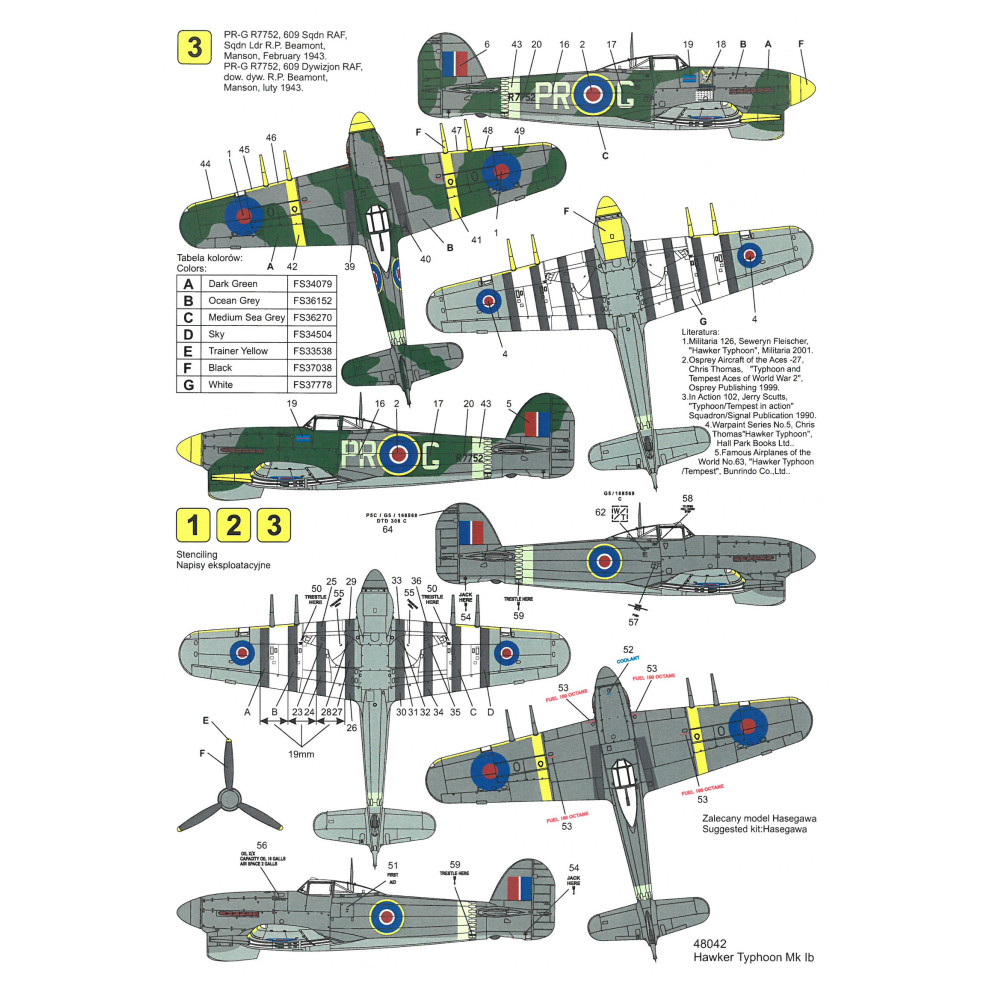 Techmod 48042 1/48 Hawker Typhoon Ib 1943 Aircraft Wet Decal Wwii Model ...