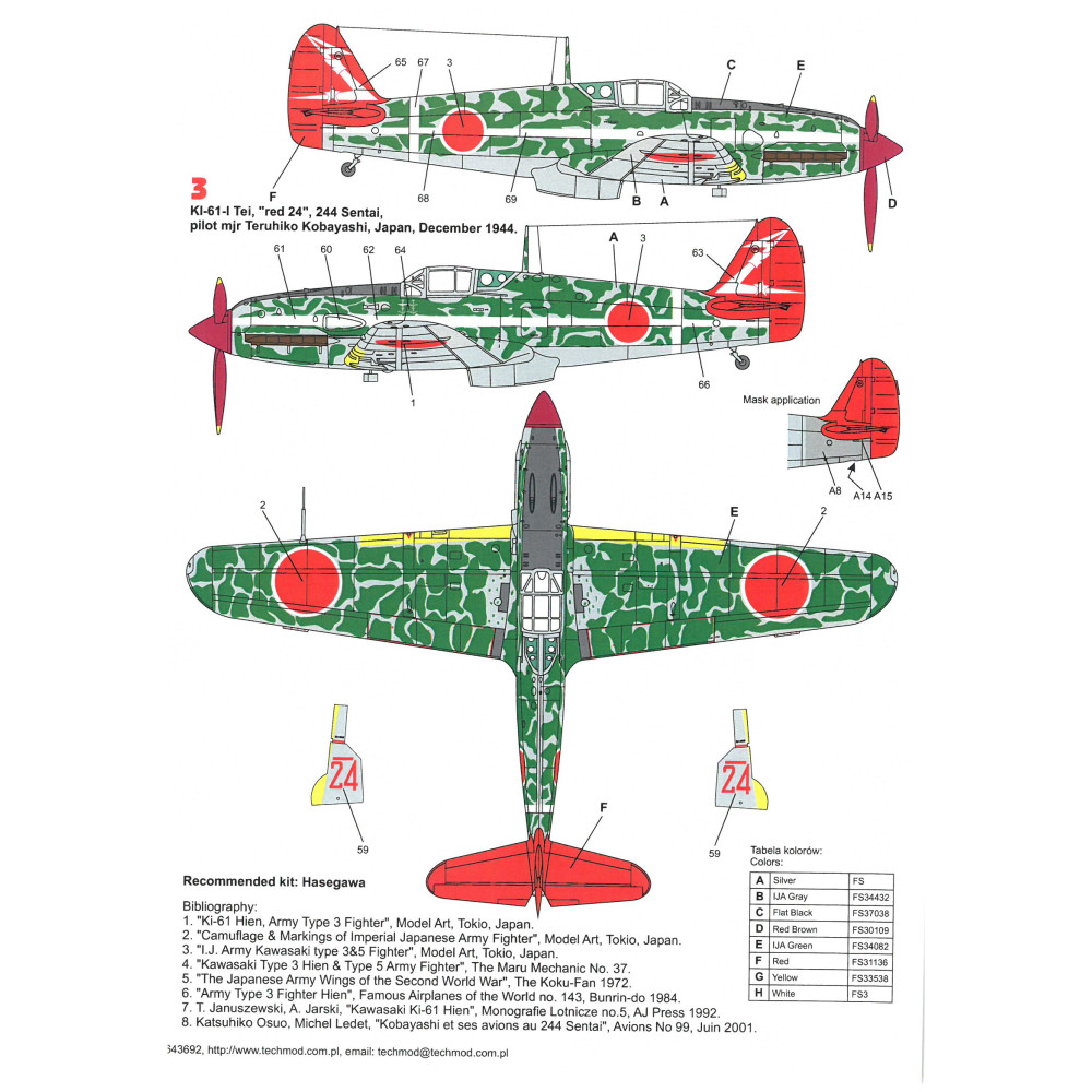 Techmod 48052 1/48 Kawasaki Ki-61 Hien Blue Japan 1944-1945 Aircraft ...
