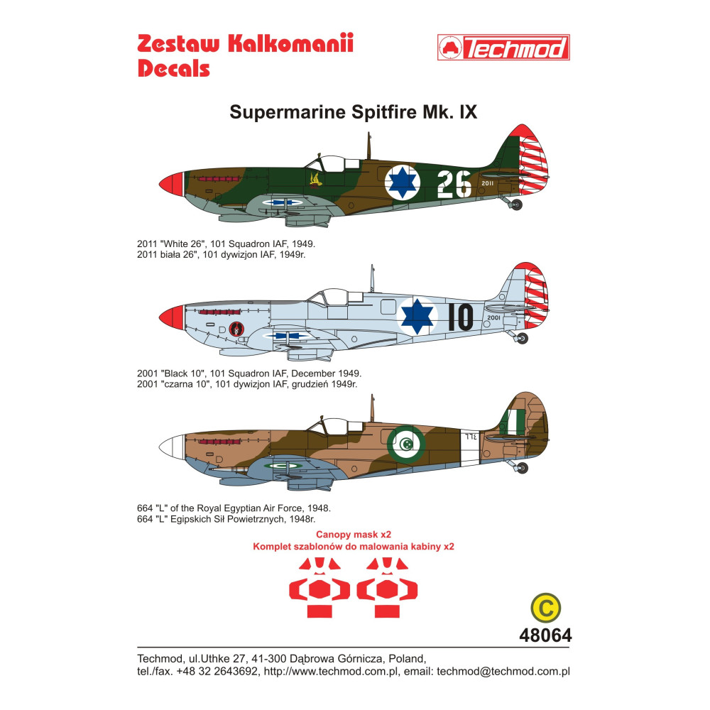 Techmod 48064 1/48 Supermarine Spitfire Mk.IX fighter aircraft Wet Decal