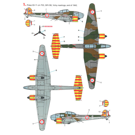 Techmod 48087 1/48 Potez 63-11 French fighter Wet Decal WWII w/Mask WWII