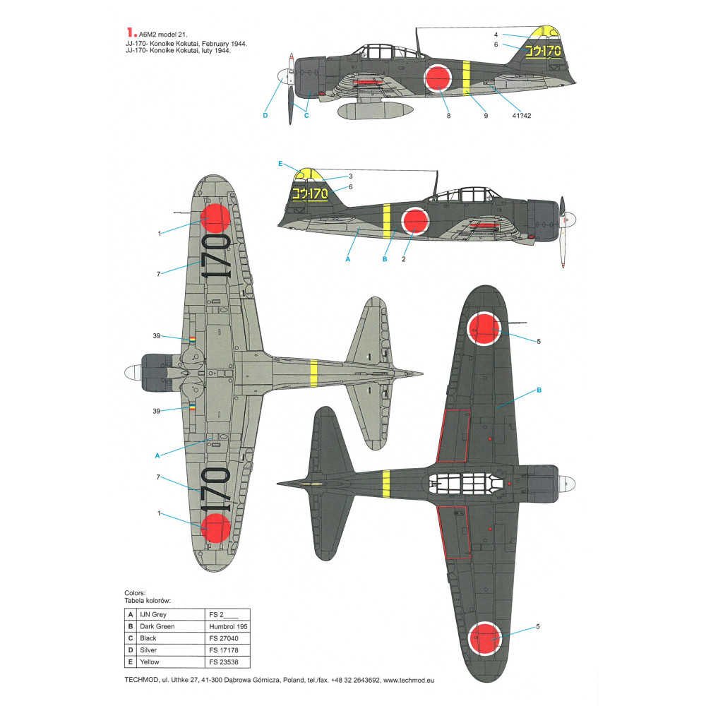 Techmod 48095 1/48 Mitsubishi A6M2 Zero Japan fighter aircraft Wet ...
