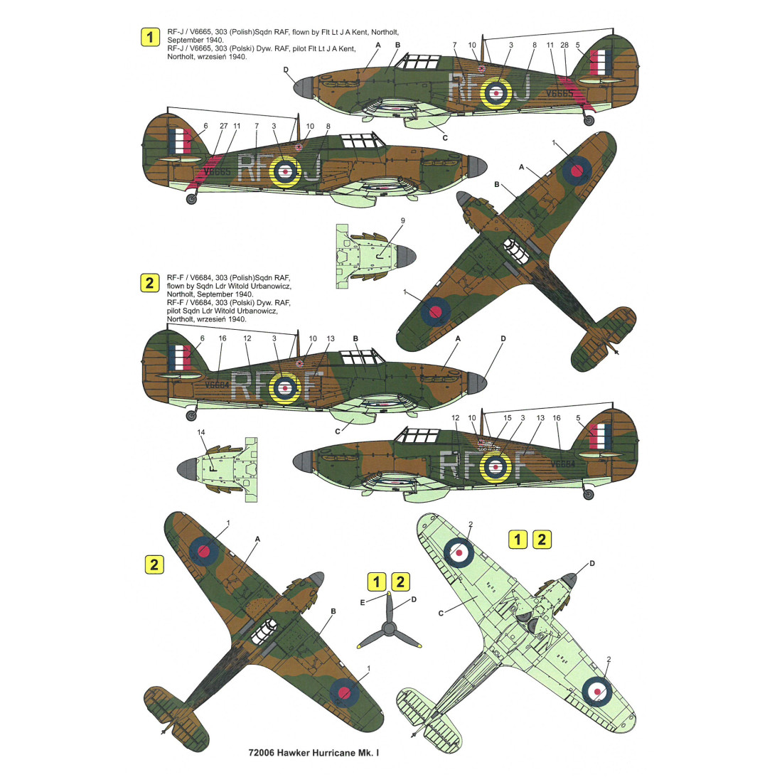 Techmod 72006 1/72 Hawker Hurricane Mk I 1940 Polish RAF aircraft wet ...
