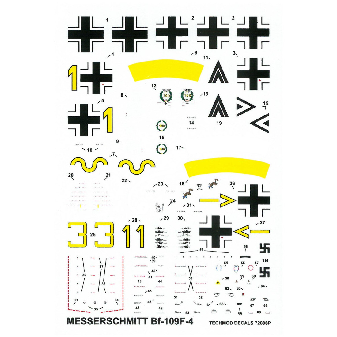 Techmod 72008 1/72 Messerschmitt Bf 109F-4 1942 aircraft wet decal WWII