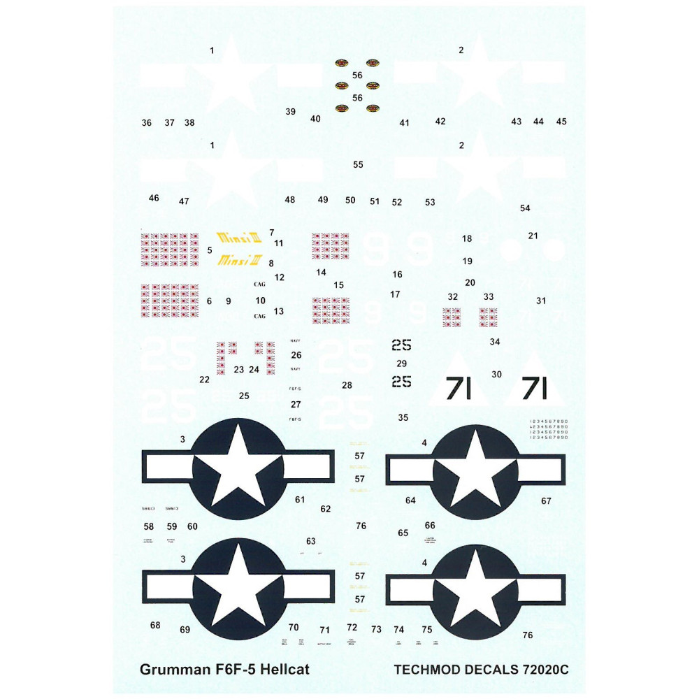 Techmod 72020 1/72 Grumman F6F-5 Hellcat 1944 aircraft wet decal WWII
