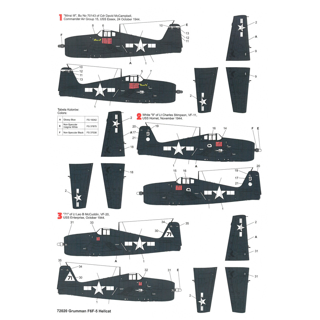 Techmod 72020 1/72 Grumman F6F-5 Hellcat 1944 aircraft wet decal WWII