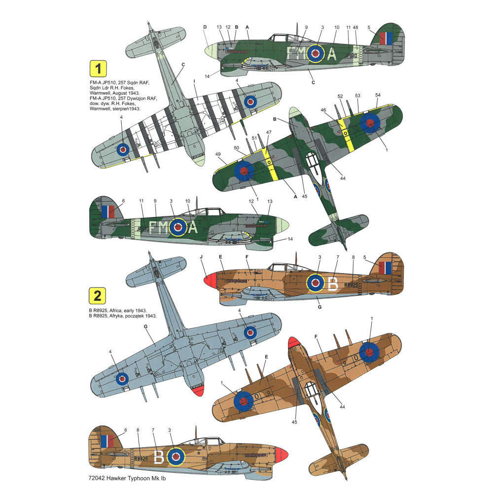 Techmod 72042 1/72 Hawker Typhoon Mk IB 1942-1943 aircraft wet decal WWII