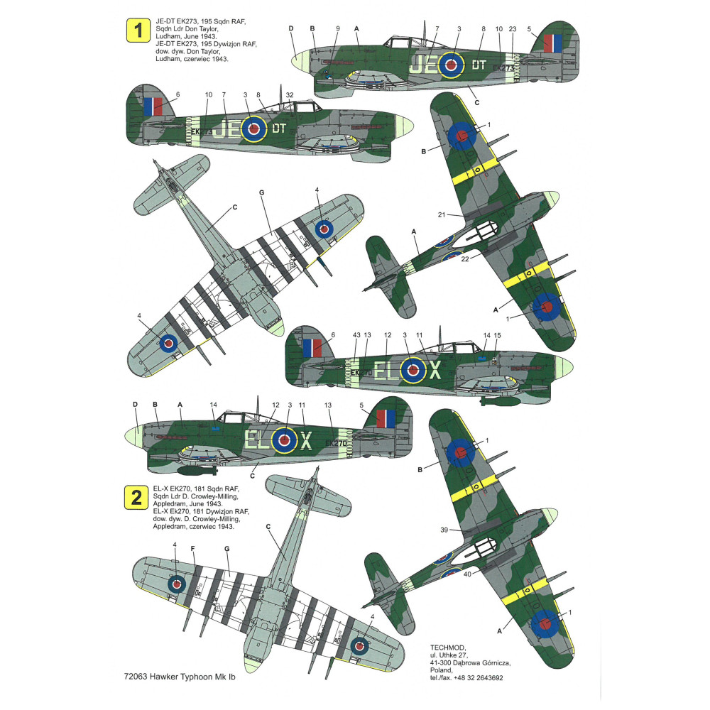 Techmod 72063 1/72 Hawker Typhoon Mk Ib British Bomber 1943 Aircraft Wet Decal Model Kit Decals ...