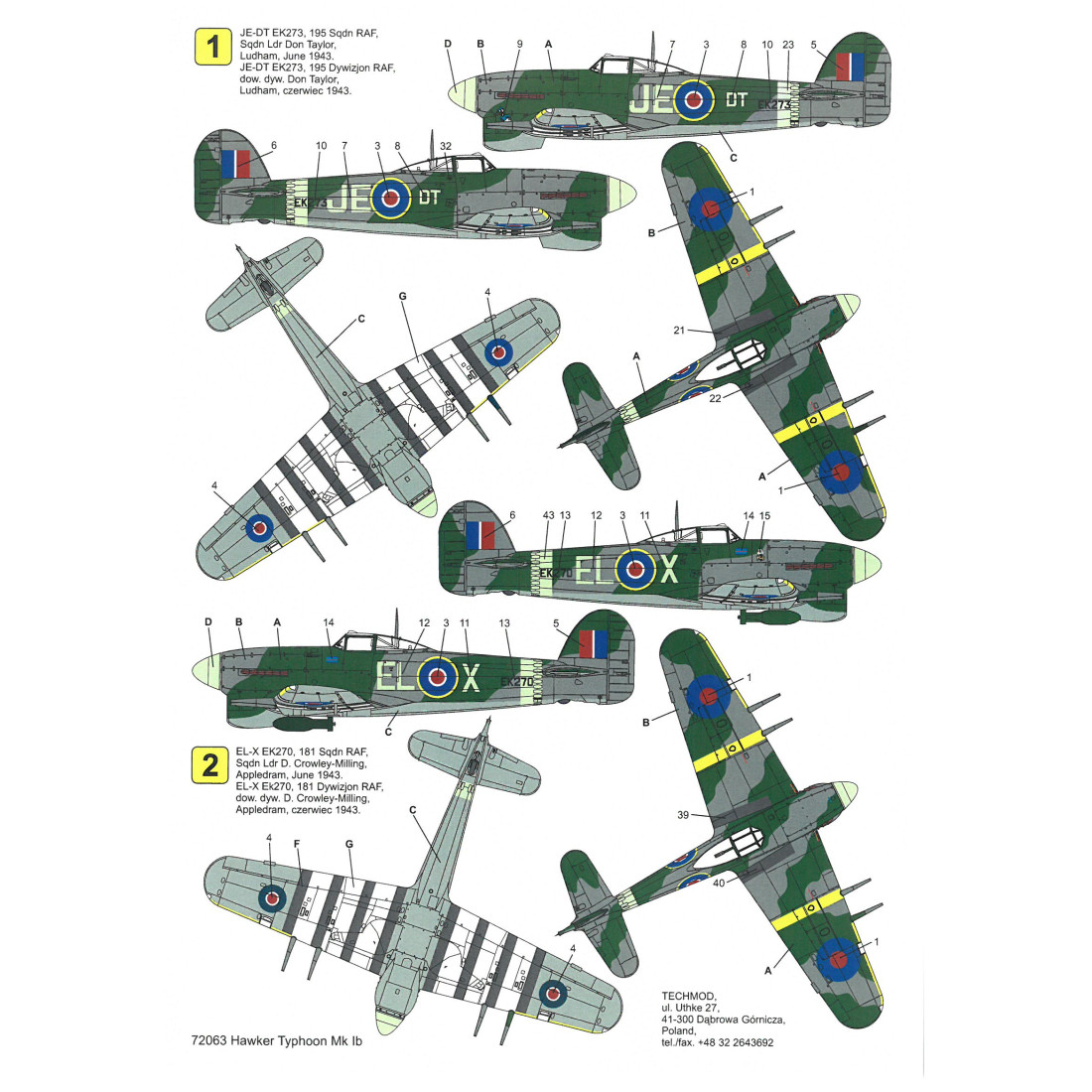 Techmod 72063 1/72 Hawker Typhoon Mk Ib British Bomber 1943 Aircraft ...