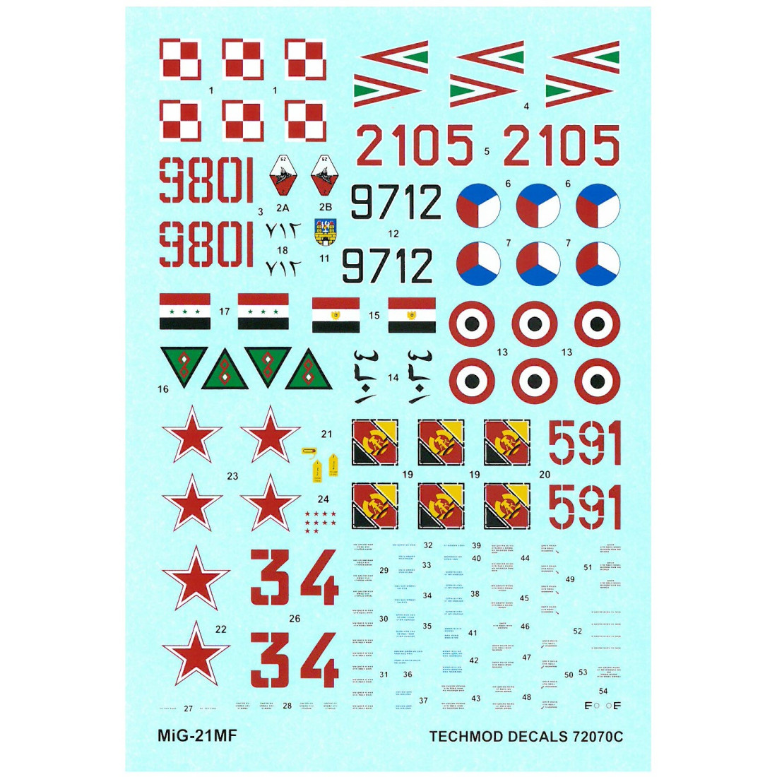 Techmod 72070 1/72 Mig-21 Mf Jet Fighter Aircraft Wet Decal Model Kit ...