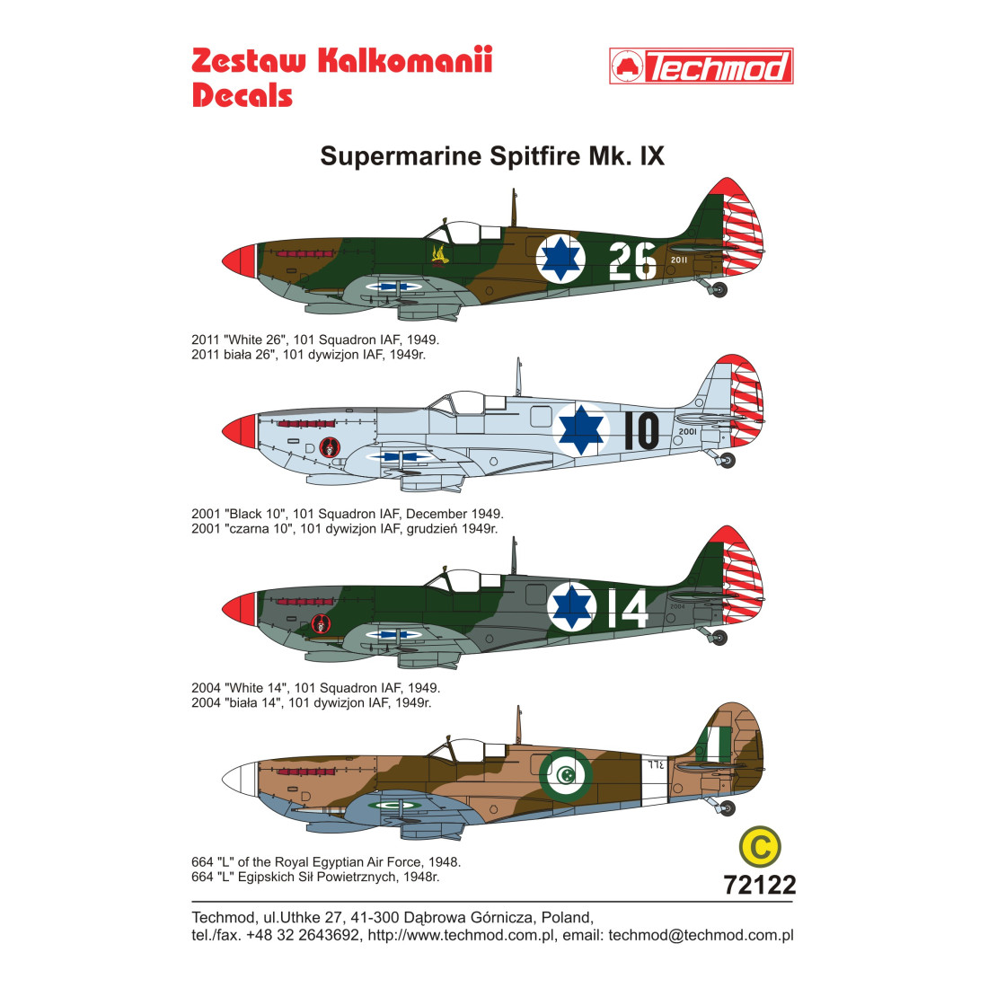 Techmod 72122 1/72 Supermarine Spitfire Mk Ix Israel Aircraft Wet Decal ...